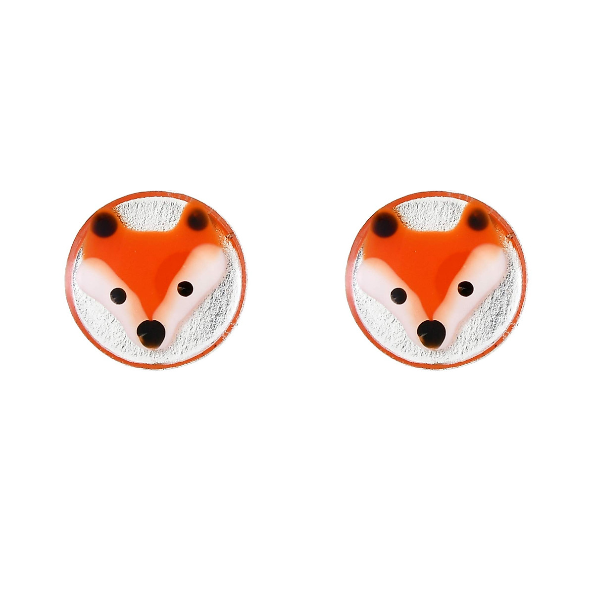 AeraVida Fun Charming Enamel Mini Fox Animal .925 Sterling Silver Stud Earrings
