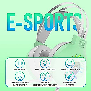 PS4 Headset Xbox One Headset Gaming Headset 3.5mm Stereo Wired Over-Head Gaming Headphone,RGB Rainbow Backlit,Headphone Stereo Surround Sound,Noise Canceling Microphone for PC,PS4,Xbox One(Green)
