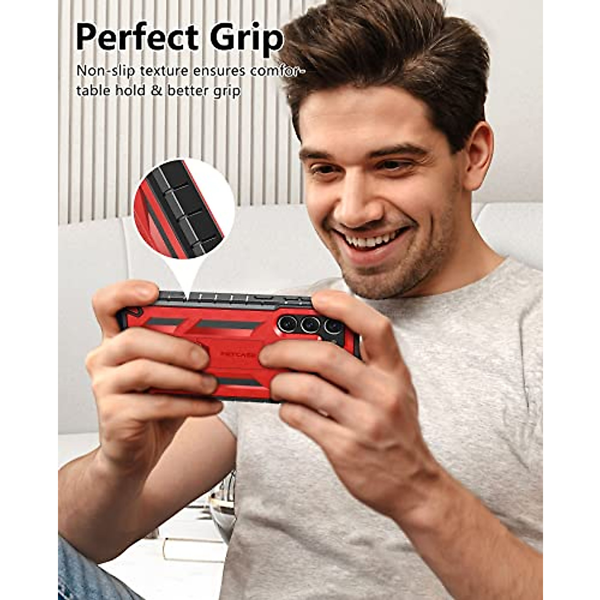 FNTCASE for Samsung Galaxy S23+Plus Case: Dual Layer Protective Textured Cover & Rugged TPU Shell with Kickstand | Military Grade Drop Protection | Heavy Duty Cell Phone Protector(Red)