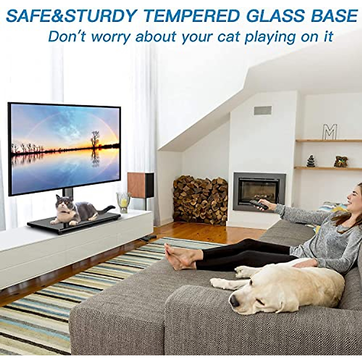 Swivel Universal TV Stand Mount for 37-70 Inch LCD OLED Flat/Curved Screen TVs-Height Adjustable Table Top TV Stand/Base with Tempered Glass Base & Wire Management, VESA 600x400mm up to 99lbs-PSTVS21