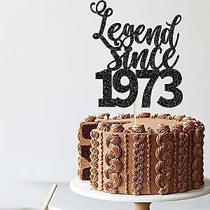 1 PCS Legend Since 1973 Cake Topper 50th Birthday Cake Pick Fifty Hello 50 Funny 50 and Fabulous Cake Decoration for 50th Wedding Anniversary Birthday Party Cake Decorations Supplies Black