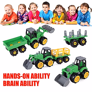 MINGPINHUIUS Farm Toys Truck Tractor with Trailer, Farm Car Set Take Apart Toys Farmer Vehicle Toy Set with Carry Case, Building Toy Birthday Gift for Kids Boys Girls