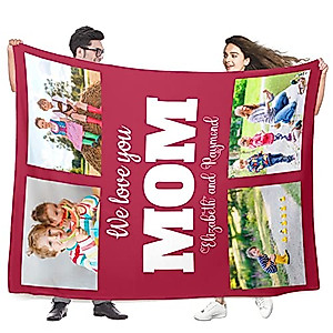 Zivodoon We Love You Mom 4 Photos Mother's Day Best Gift Custom Collage Blanket with Picture Upload Best Gifts for Mom,Bed Blanket Presents to Dear Mom Gifts for Mom