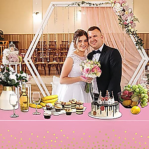 3 Pieces Dot Tablecloth Confetti Rectangle Plastic Disposable Table Cover for Birthday Wedding Baby Shower Engagement Anniversary Bachelorette Party, 54 x 108 Inch (Pink and Gold)