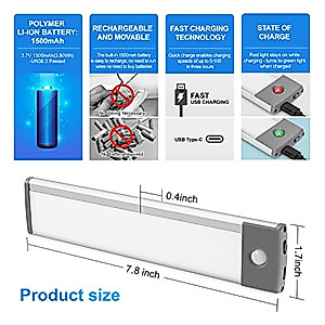 30-LED Under Cabinet Lights,USB Rechargeable Kitchen Cupboard Night Light,Battery Operated Under Counter Closet Lighting,Motion Detector Night Light,Wireless Magnetic Motion Activated Light-2Pack