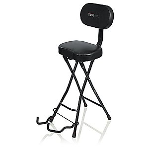 Gator Frameworks Guitar Seat with Padded Cushion, Ergonomic Backrest and Fold Out Guitar Stand; Holds both Acoustic and Electric Guitars (GFW-GTR-SEAT)