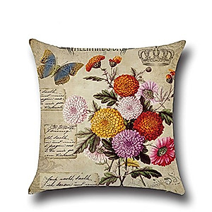 Calcifer 18 x18 Inch (45x45cm) Romantic Rose Flowers Durable Cotton Linen Throw Pillows Sheel Case Cushion Covers for Home Sofa Decorative (Set of 4) (Style A)