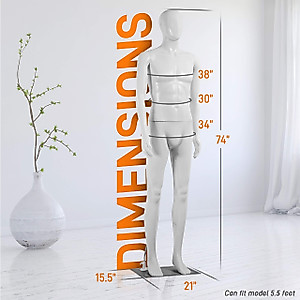 SereneLife 73" Tall Full-Body Male Mannequin With Adjustable Head, Flexible Limbs And Detachable Design, Perfect For Clothing Stores, Boutiques, Exhibitions And More