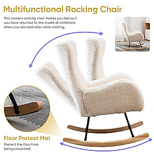 GEEVIVO Teddy Velvet Rocking Chair, Upholstered Accent Glider Rocker for Baby Nursery, Comfy Armchair Side Chair with High Backrest for Living Room, Bedroom (Gray, Teddy Velvet)