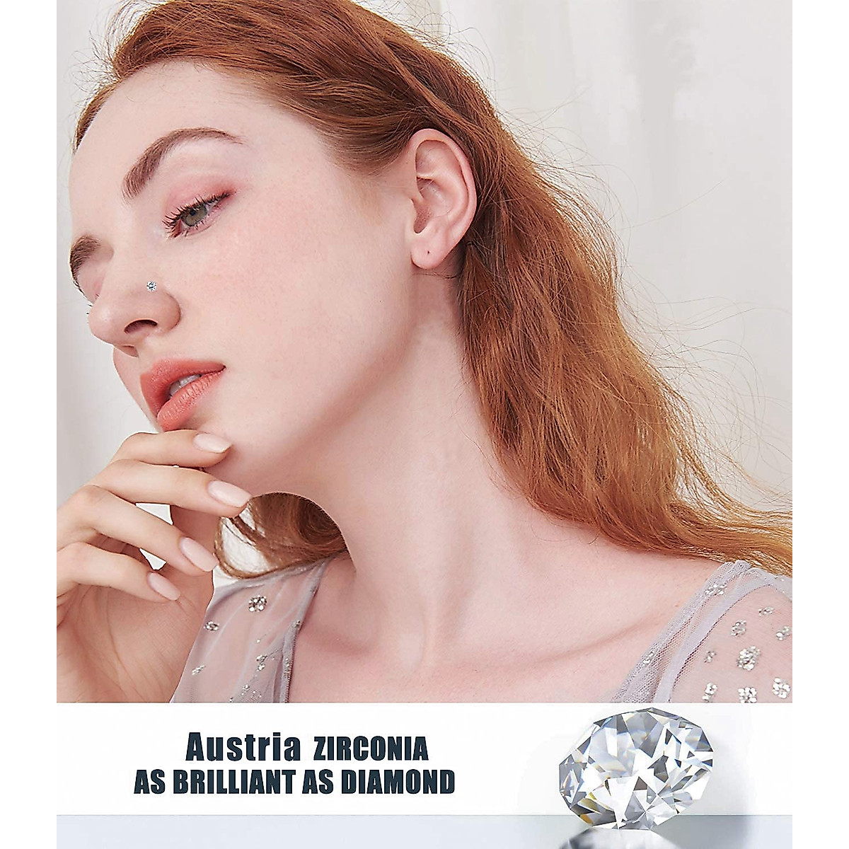 Sllaiss 6Pcs 20G Sets with Austria Zirconia Nose Ring Studs 316L Stainless Steel Hypoallergenic 1.5mm 2mm Nose Piercing Set Body Jewelry