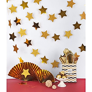 WEVEN Gold Glitte Star Garland Reflective Paper Party Streamers Twinkle Star Banner Backdrop for Wedding Baby Shower Nursery Graduation Party Decoration Supplies, 3" in Diameter, 20 Feet in Total