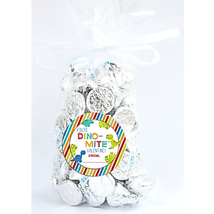 Dino-Mite Dinosaur Valentine Party Favor Sticker Labels for Boys, 40 2" Party Circle Stickers by AmandaCreation, Great for Classroom Valentines, Envelope Seals, Gifts & Treats