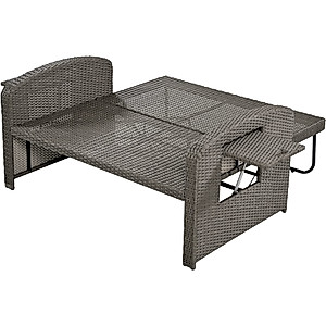 PE Wicker Rattan Double Chaise Lounge with Cushions & Pillows, 2-Person Reclining Sunbed with 3-Height Adjustable Back for Patio Balcony, Free Furniture Protection Cover (Gray + Rattan + Foam)