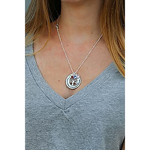 Silver Family Tree Necklace - Personalized Engraved Childrens Names, Choose Birthstone Crystals, Grandma Christmas Gift - 32MM Washer - DGR-32W