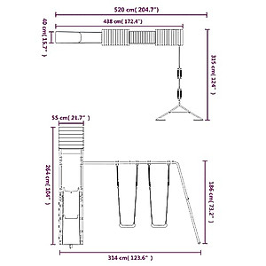 GOLINPEILO Outdoor Playset Solid Wood Douglas,Garden Play Set with 1 Play Towers with Bridge,1 Wave Slide,1 Double Swing Set,Modern Outdoor Backyard Children's Climbing Wood Playground Playset,-4595