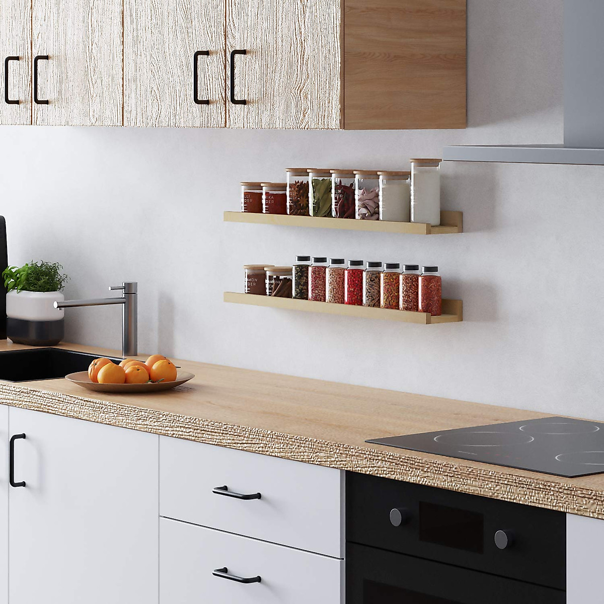 Wallniture Denver 24" Book Shelves for Kids Room Decor and Nursery, Wood Floating Shelves for Wall, Natural Pine, Set of 6