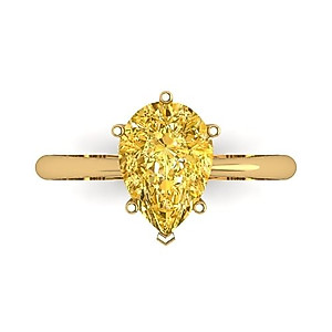 Clara Pucci 2.50 ct Pear Cut Solitaire Yellow Simulated Diamond Engagement Bridal Promise Anniversary Ring 18K Yellow Gold Size 3.5