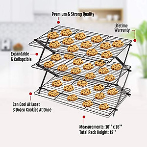 3-Tier Collapsible Cooling Rack - Bonus Baking Mat Included - Expandable & Foldable Cookie Cooling Wire Rack - Baking Rack - Foldable Cooling Rack For Baking Supplies - Premium Quality & Sturdy Legs