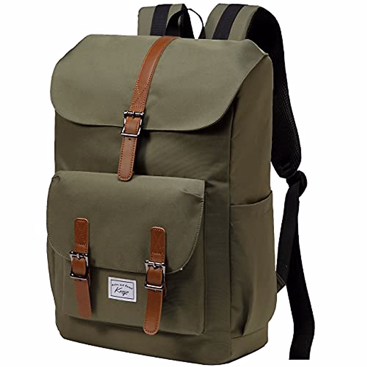 Kasqo Backpack for Men and Women, 15.6 Inch Laptop Backpack Large Capacity Water Resistant Drawstring Flap Bag, Green