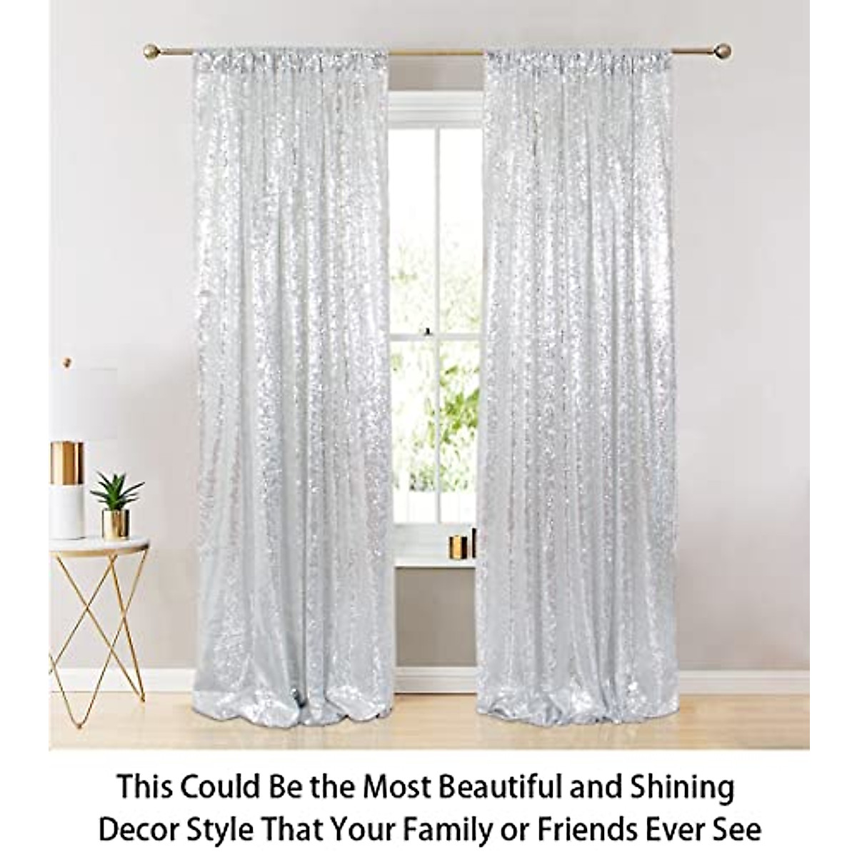 Sequin Curtains 2 Panels Silver 2FTx8FT Sequin Photo Backdrop Silver Sequin Backdrop Curtain Pack of 2-1011E