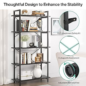 Tribesigns 5 Tier Black Bookshelf, Modern Etagere Bookcase with Metal Frame, Tall Book Shelf Unit for Living Room, Study, Home Office (2, Black)