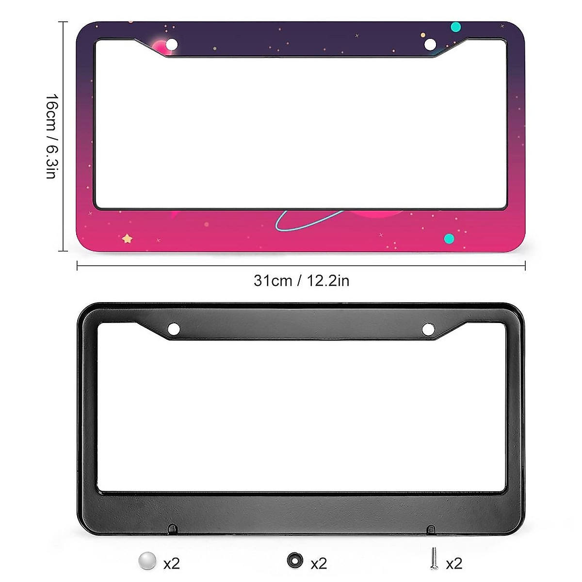 License Plate Frames Aluminum Car Accessories Metal Rust-Proof 2 Holes Black License Plate Cover for Women Men Car Truck Vehicles Colorful Space Galaxy Universe Stary Sky Abstract 308A