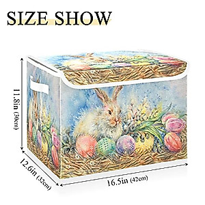 Kigai Easter Egg Storage Basket with Lid Collapsible Storage Bin Fabric Box Closet Organizer for Home Bedroom Office 1 Pack