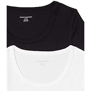 Amazon Essentials Women's Slim-Fit Cap-Sleeve Scoop Neck T-Shirt, Pack of 2, Black/White, X-Large