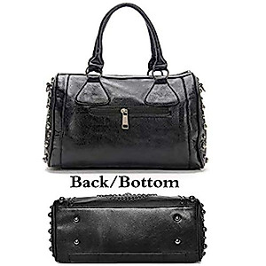FiveloveTwo Women Skull Handbag Gothic Rivet Tote Satchel Shoulder Crossbody Bag Black