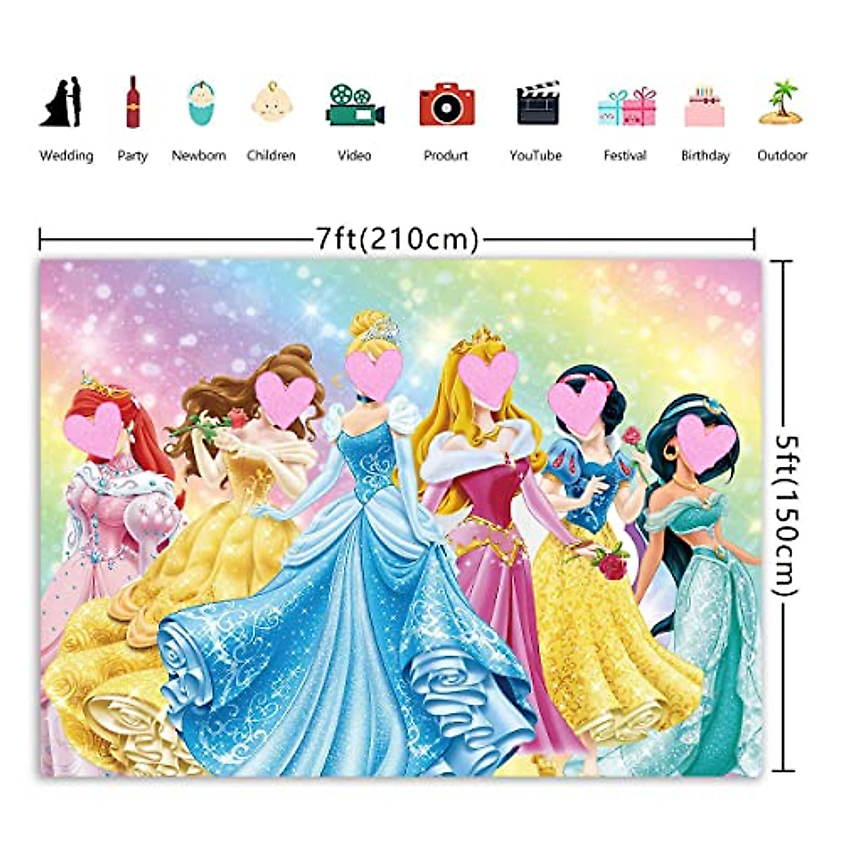 Princess Theme Photography Backdrop Princess Girl Dream Birthday Party Decoration Fantasy Princess Birthday Banner（7x5FT）