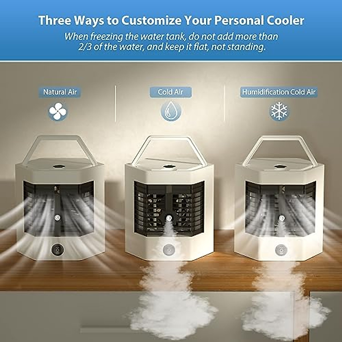 Skcoipsra Portable Air Conditioners 3-in-1, Small Air Conditioner with Adjustable Mode, Personal Evaporative Air Cooler for Desktop, Mini Conditioner with Humidifier for Bedroom Car Office Camping