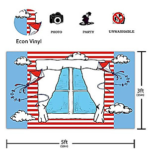 Funnytree Cartoon Window Kite Photography Backdrop Red White Stripes Background Kid Birthday Party Decoration Banner Supplies Photo Booth 5x3FT