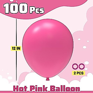 Sharlity Pink Balloons, 100 Pcs Hot Pink Balloons 12 Inch Pink Latex Balloons for Baby Shower Birthday Valentine's Day Anniversary Party Decorations