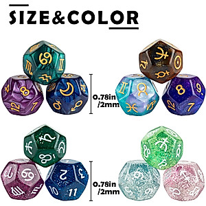 12 PCS Tarot Cards Dice D12 Astrological Dice Resin Pearl Constellation Sign 12-Sided Dice for Astro Divination Gaming Accessory