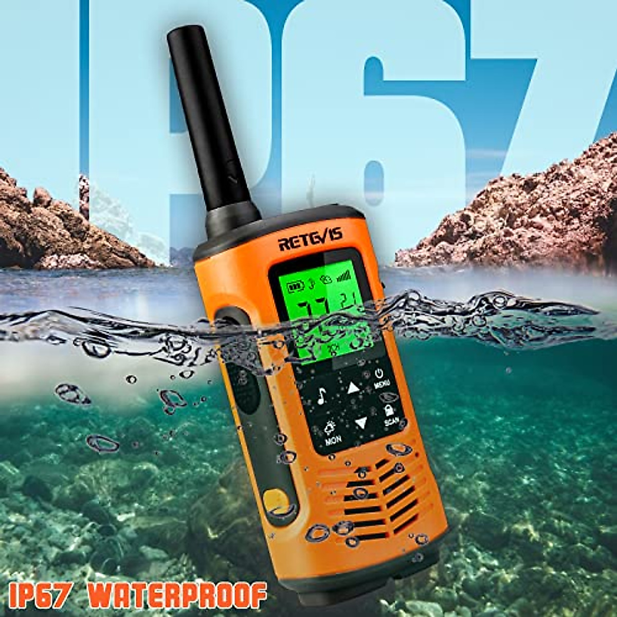 Retevis RT45P Waterproof Walkie Talkies IP67,Rechargeable Two Way Radio for Adults,22CH SOS NOAA,with 1000mAh Battery and USB-C Charger,Long Range 2 Way Radios for Skiing Fishing Boating (2 Pack)