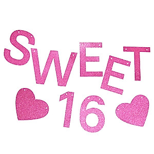 16th Birthday Party Decorations for Girls Hot Pink Sweet 16 Glitter Birthday Banner Happy 16 Years Old Birthday Decor Supplies Birthday Gift Photo Backdrop