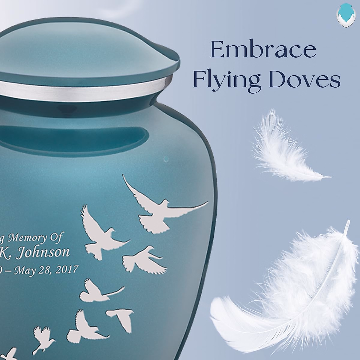 Geturns Embrace Adult Personalized Doves Cremation Urns for Human Ashes I Large Teal Funeral Urn for Men and Women I 200 lbs