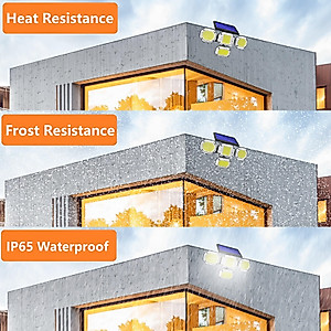 306 LED Solar Flood Light Security with Two PIR Motion Sensors IP65 Waterproof 4 Heads 3100Lum with Adjustable Spot Wall Light Garden Lighting (1Pack)