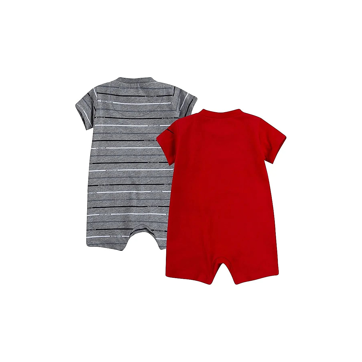 Nike Baby Boy Just Do It Romper 2 Piece Set (Carbon Heather(56H942-GEH)/Red, 3 Months, 3_Months)
