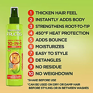 Garnier Fructis Grow Strong Thickening 10-in-1 Spray to Help Thicken, Protect and Strengthen Fine and Thin Hair, Vegan Hair Care 8.1 Fl Oz
