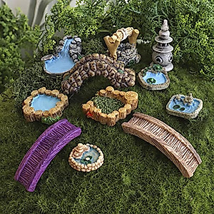 Miniature Fairy Garden Accessories Outdoor - 15 Pieces DIY Crafts Kit for Dollhouse Plants Bonsai Decoration, Pond Bridge Water Well Figurines Mini Lawn Garden Ornament for Micro Landscape Yard