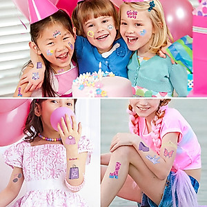 Qpout 154Pcs Pink Temporary Tattoos for Girls Cute Pinkish-purple Princess Themed Face Fake Tattoos Stickers for Pink Birthday Party Supplies Decorations Favors,20 Sheets