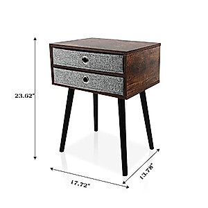 NO MORE TAG Nightstand, Wood Bedside Tables with 2-Drawers, Mid Century Modern End Table Night Stand for Living Room, Bedroom, Brown