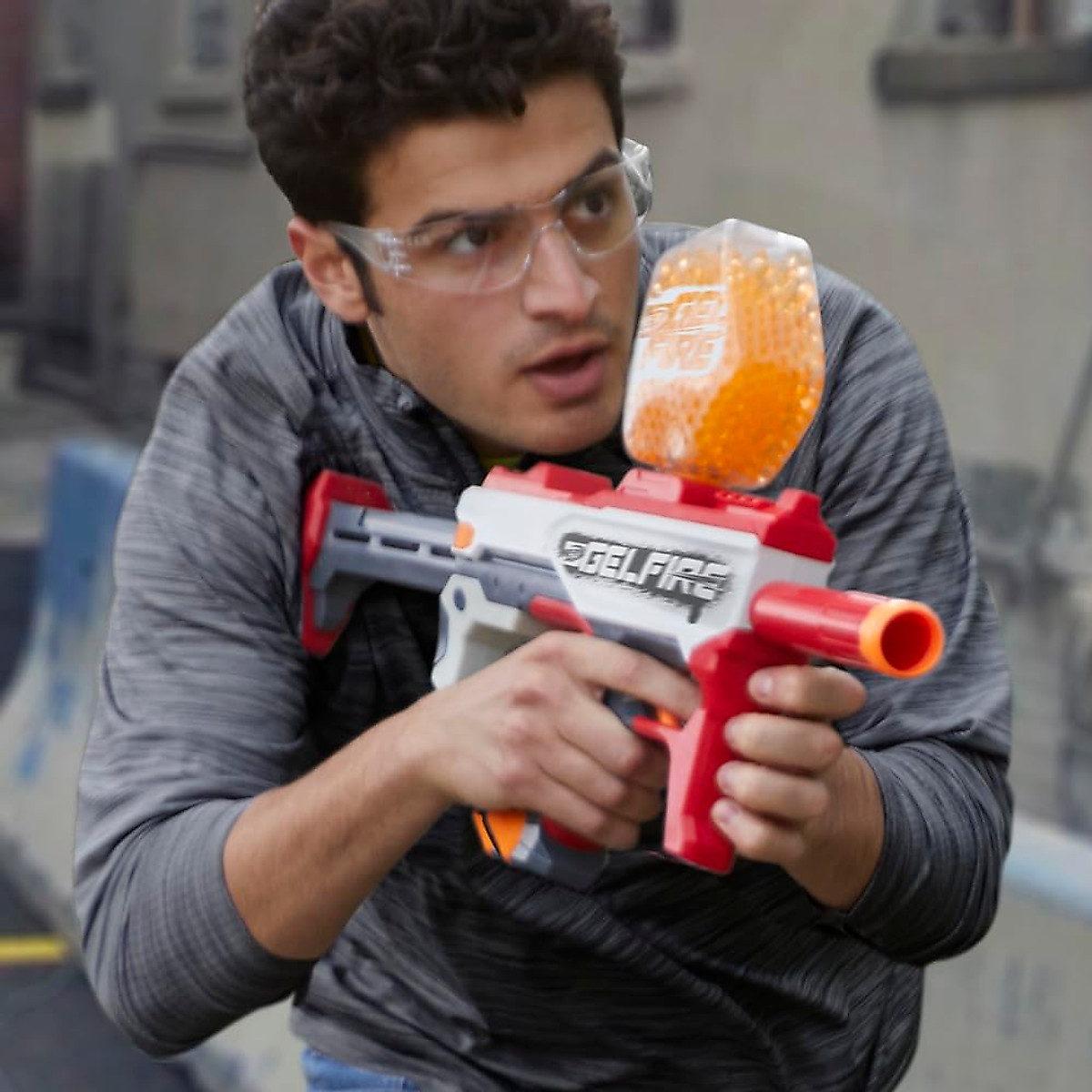 Nerf Pro Gelfire Mythic Full Auto Blaster & 10,000 Gelfire Rounds, 800 Round Hopper, Rechargeable Battery, Eyewear, Ages 14 & Up