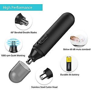 Qisebin Upgraded Nose and Ear Hair Trimmer, Professional Painless Nose Hair Remover for Men and Women, Electric High-speed Rotating Waterproof Stainless Steel Nose Hair Trimmer,Black