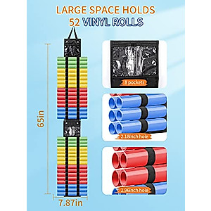 Vinyl Storage Organizer,Vinyl Roll Holder Wall Mount/Over The Door, Craft Vinyl Storage Rack, Hanging Organizer Storage with 52 Roll Compartments, Black