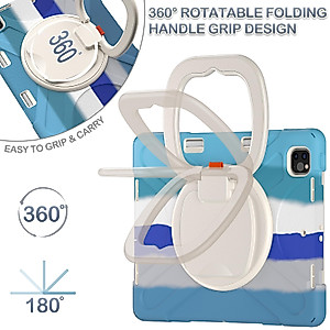 BATYUE iPad Pro 12.9 Case - Protective Case for iPad Pro 12.9-inch 6th/ 5th/ 4th/ 3rd Generation 2022/2021/ 2020/2018, Rugged Cover with Pencil Holder/360° Swivel Stand/Shoulder Strap-Colourful Blue