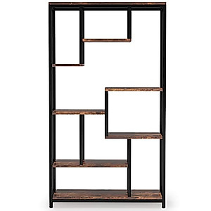 LITTLE TREE 70.8 Inches Tall Bookshelf, Industrial Bookcase for Home Office, Rustic Brown 8-Shelves Wood and Metal Frame Display Shelf Open Storage Organizer Shelves