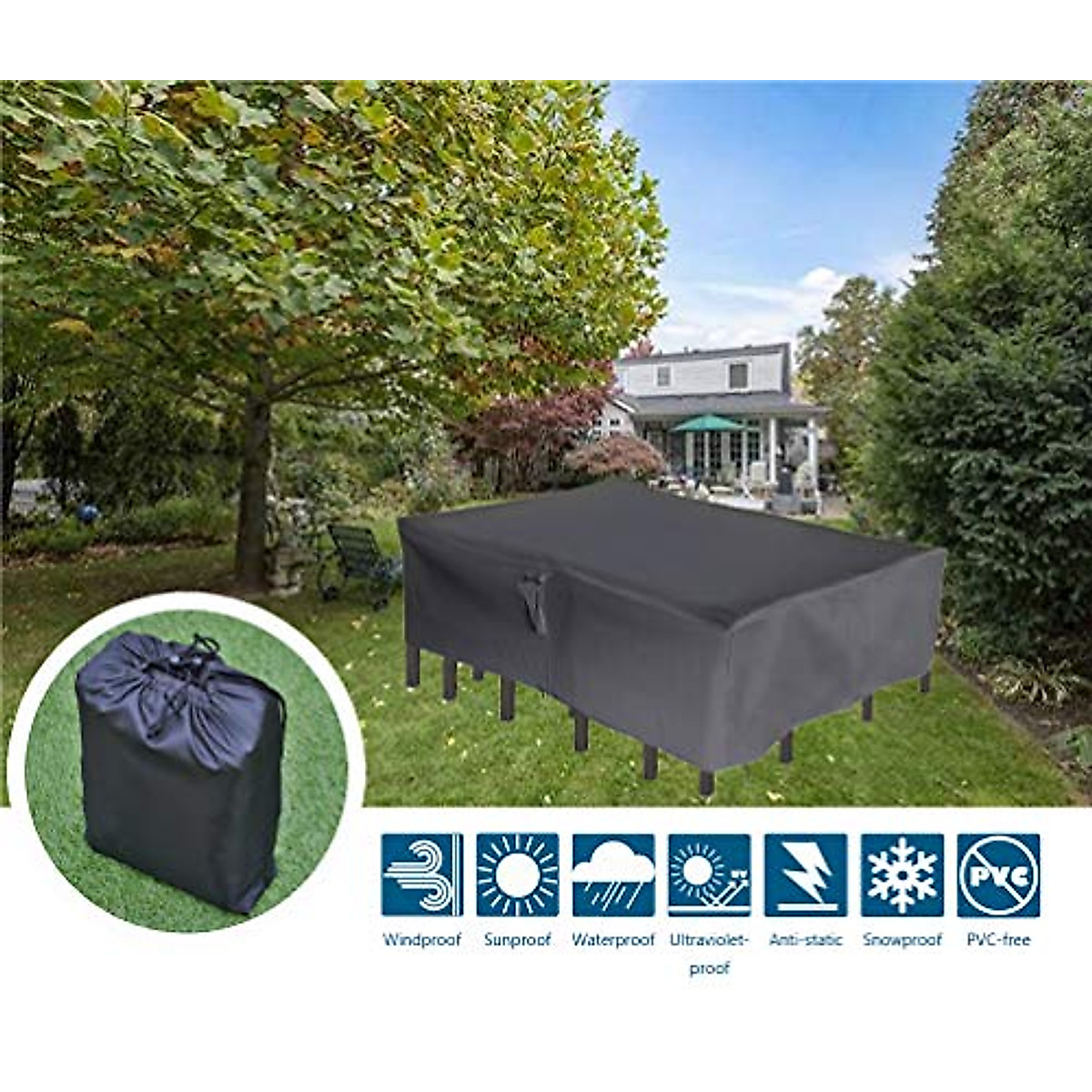 SUNRAIN Rectangular Patio Furniture Set Covers 600D Oxford Fabric Waterproof UV Protection Outdoor Table and Chair Cover, 128" Lx82 Wx28 H