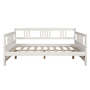 Merax Classic Wood Day Bed Frame Multifunctional Platform Bed Sofa Mattress Foundation with Headboard, Easy Assembly White